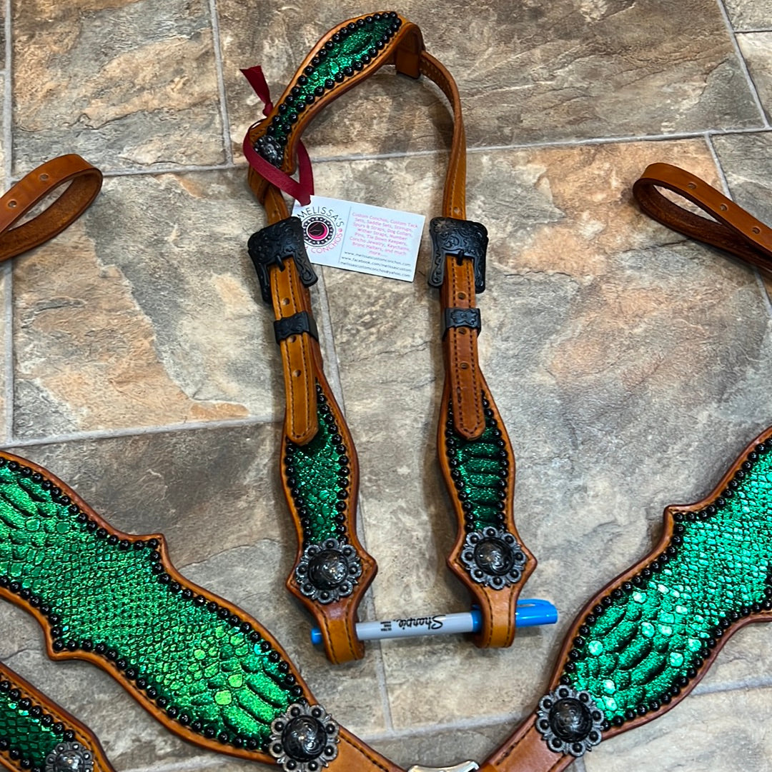 Green Python Tack set – Melissa’s Custom Conchos