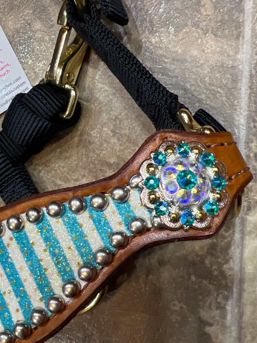 Turquoise Stripe Mini Bronc Halter – Melissa’s Custom Conchos