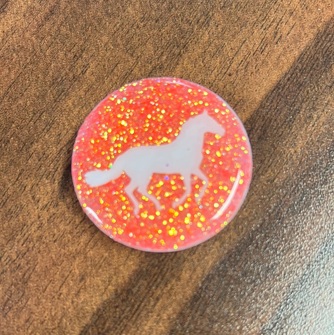 Coral Running Horse Pop Socket – Melissa’s Custom Conchos