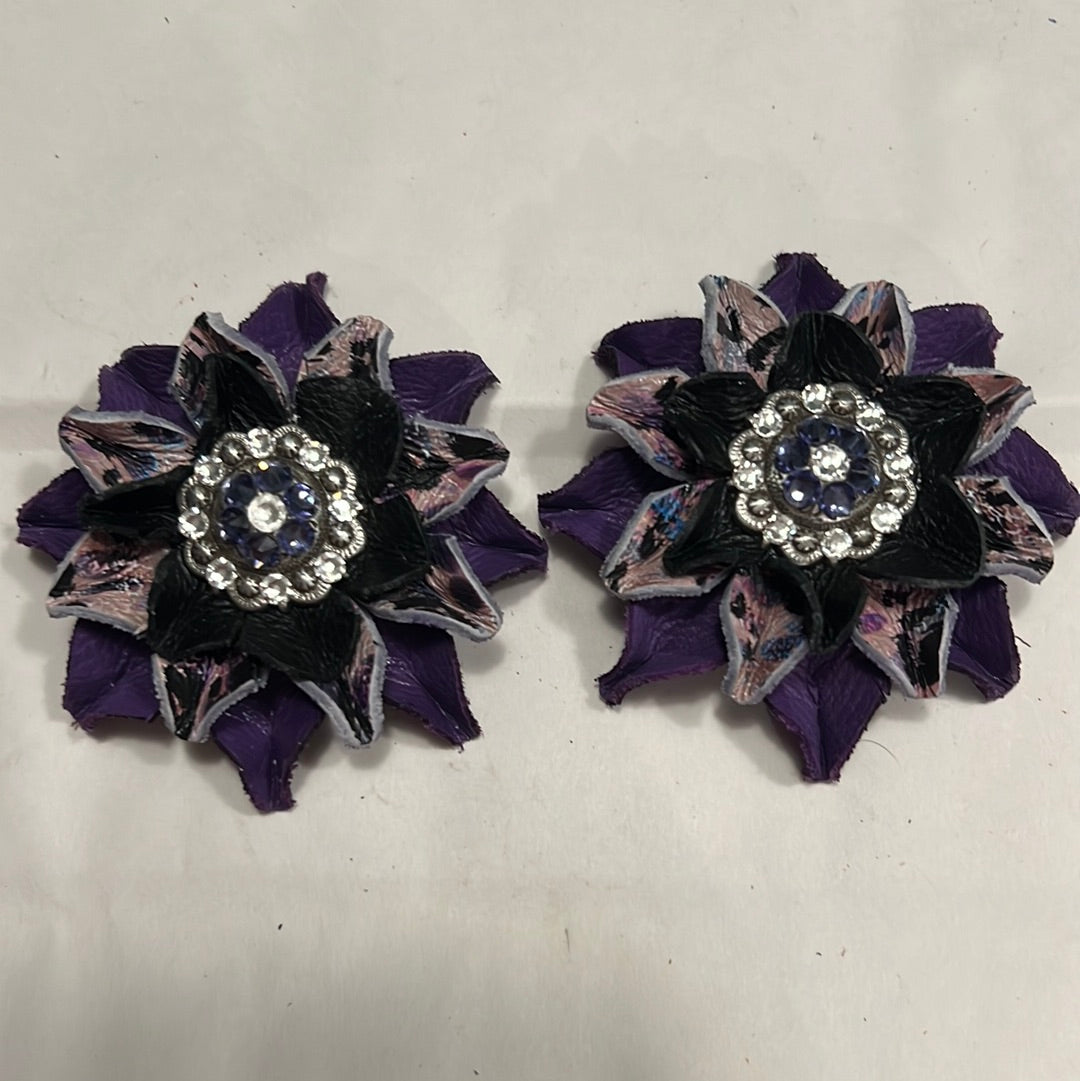 Purple/Cheetah/Black Leather Flowers – Melissa’s Custom Conchos