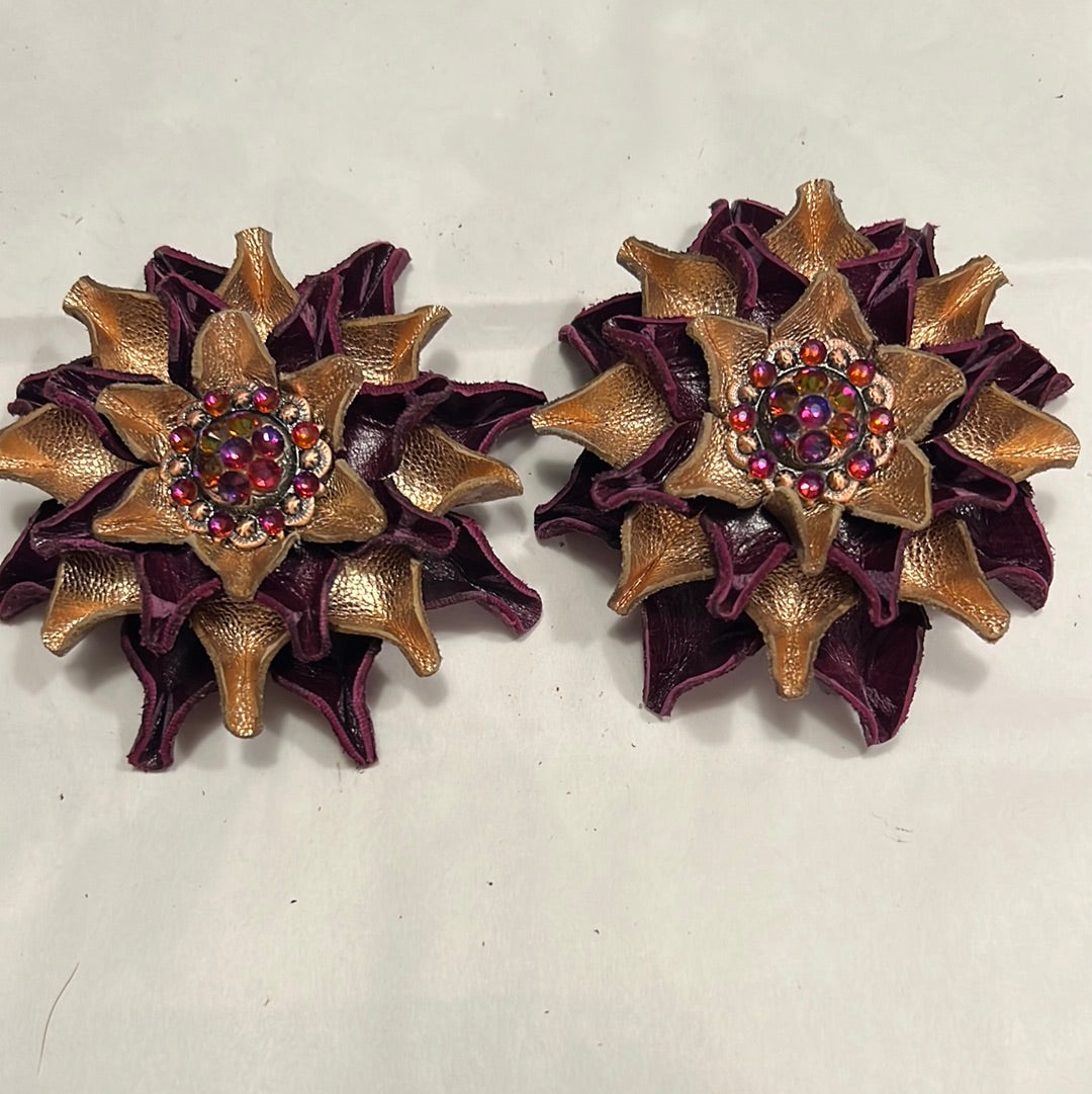 Purple/Gold Leather Flowers – Melissa’s Custom Conchos