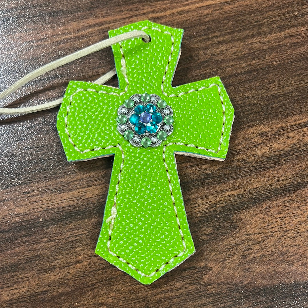 Lime Green Saddle Cross – Melissa’s Custom Conchos