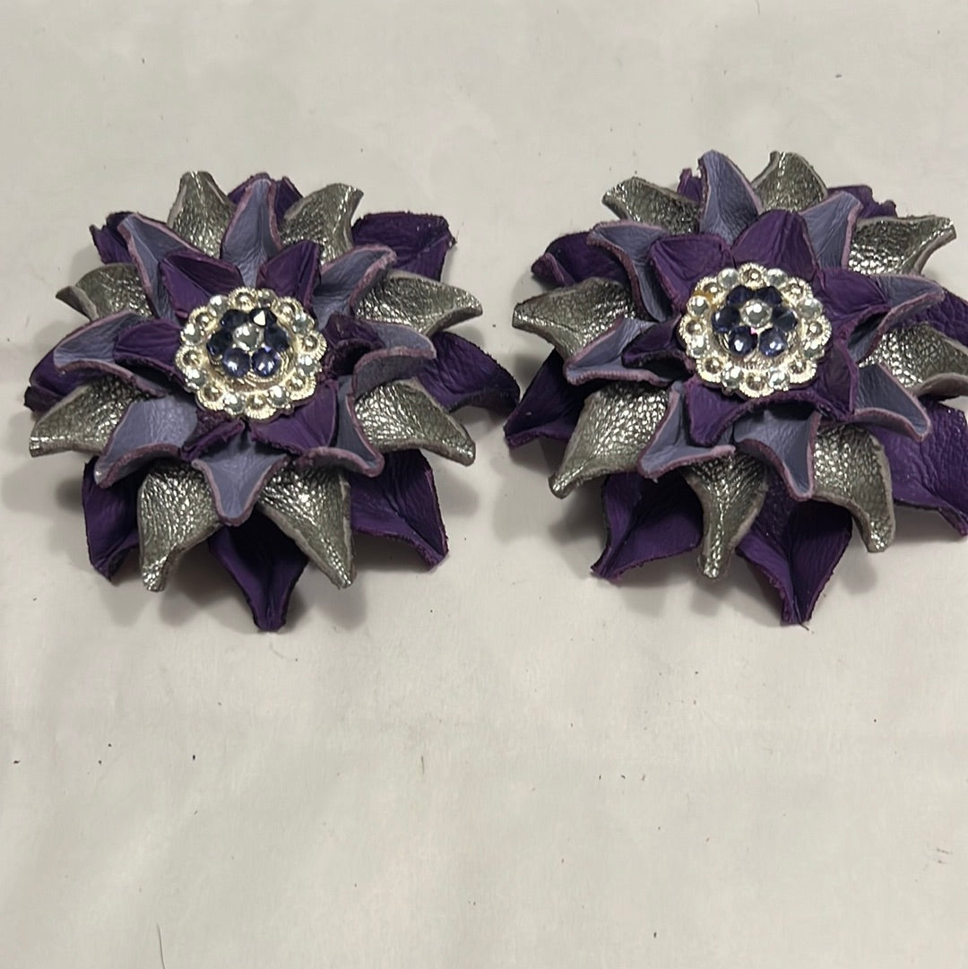 Purple/Silver Leather Flowers – Melissa’s Custom Conchos