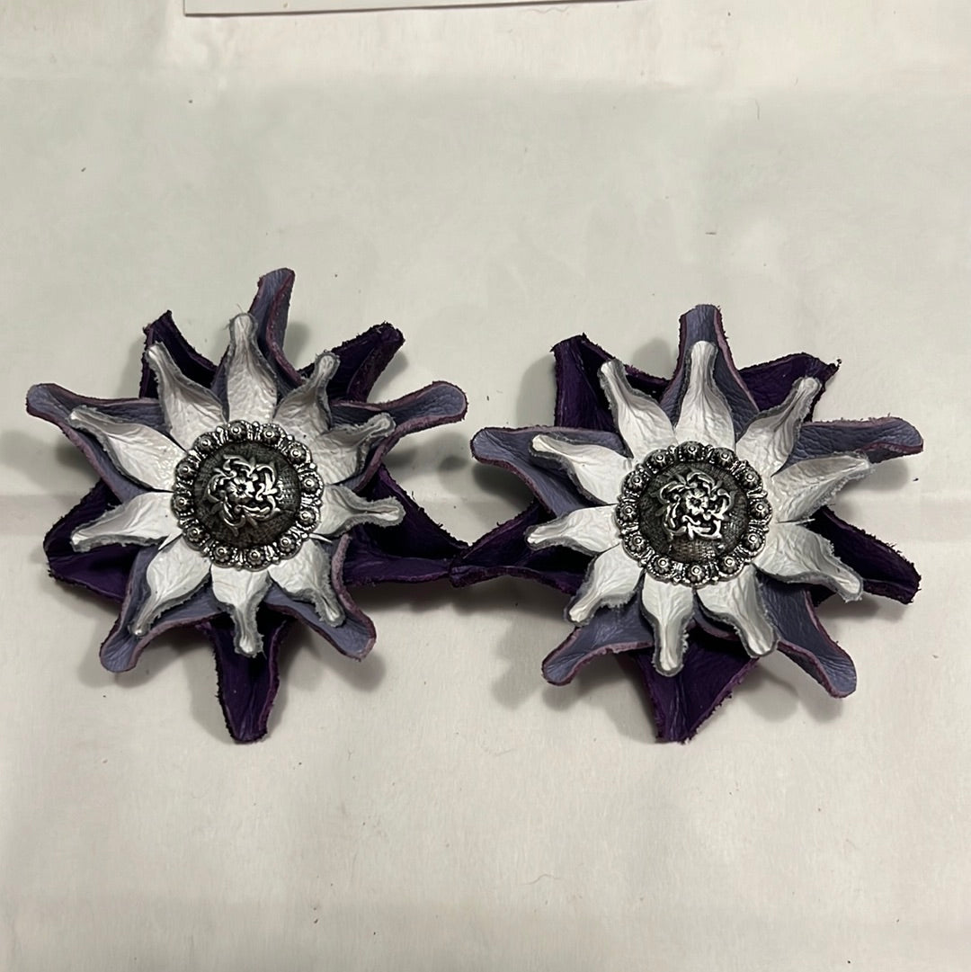 Purple/White Leather Flowers – Melissa’s Custom Conchos